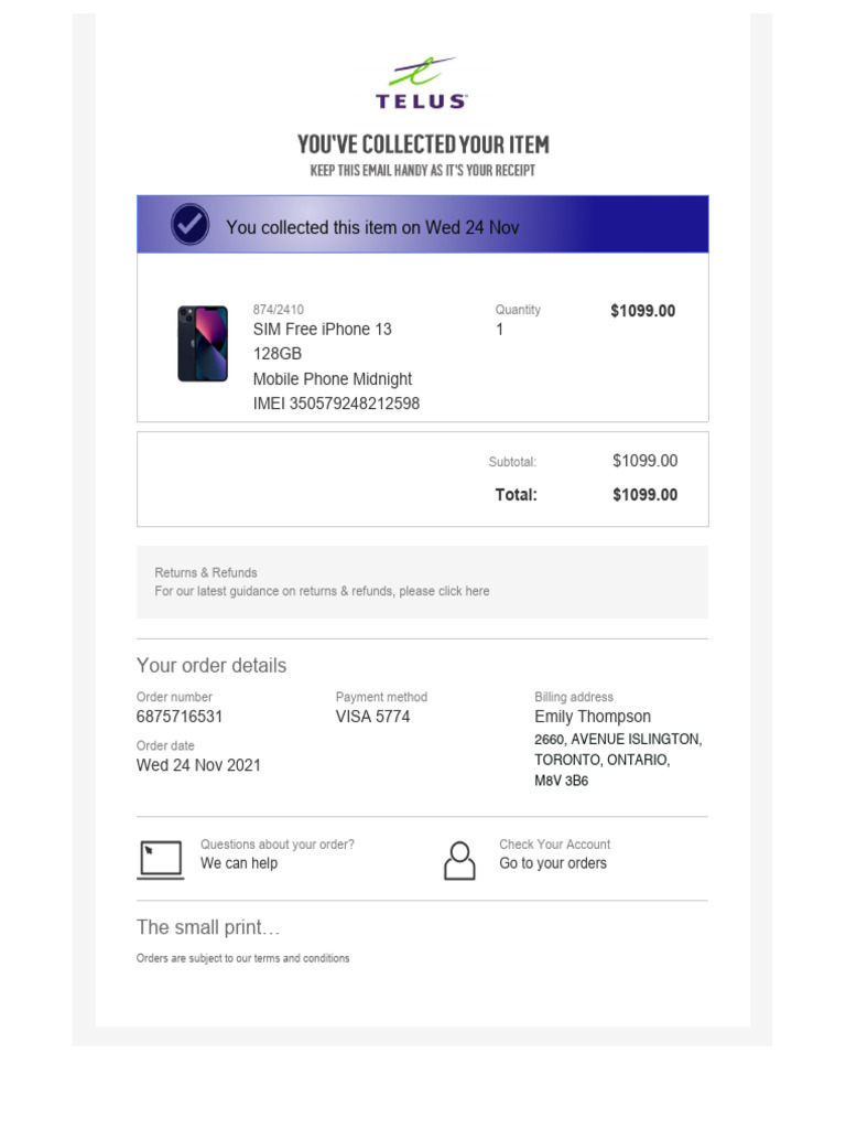 Telus Receipt 2021-PDFA | Download Free PDF | Telecommunications ...