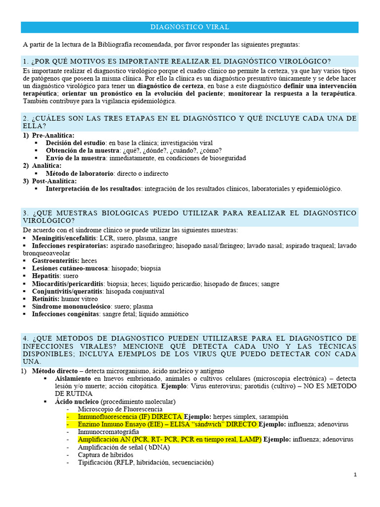 Cuestionario-Diagnostico Viral | PDF | Reacción en cadena de la polimerasa | Reacción en cadena ...