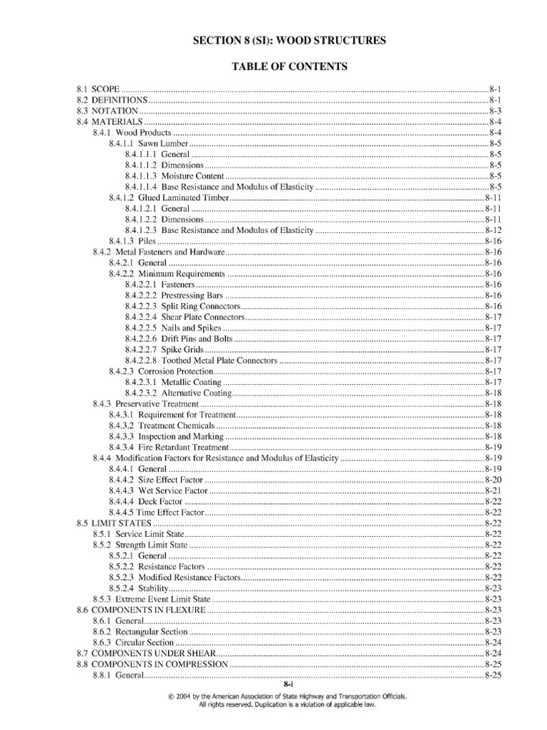 AASHTO LRFD Bridge 2005 Full Edition-SI Section 8 Wood Structures | PDF