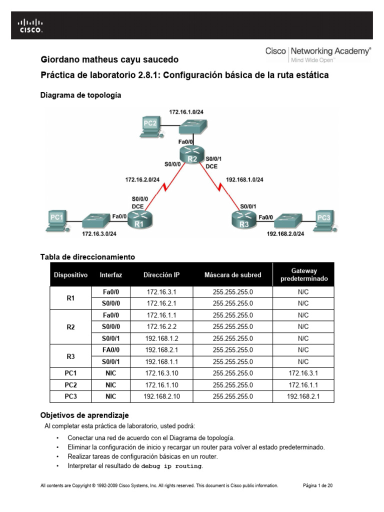 Practica de Laboratorio 2 8 1 Configurac | PDF | Enrutador (Computación) | Red de arquitectura