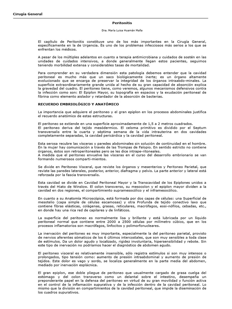 Peritonitis: Definición y Fisiología | PDF | Enfermedades y trastornos ...