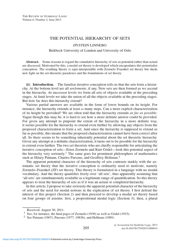 The Potential Hierarchy of Sets | PDF | Modal Logic | First Order Logic