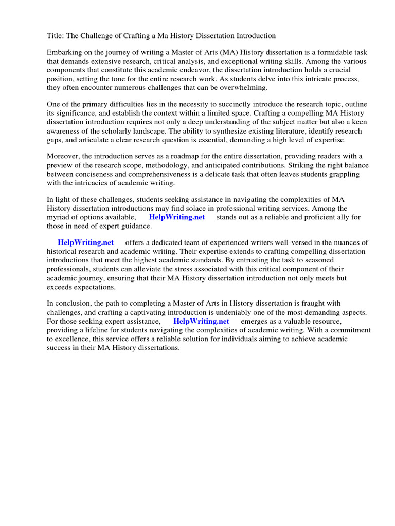 Ma History Dissertation Introduction | PDF | Thesis | Expert