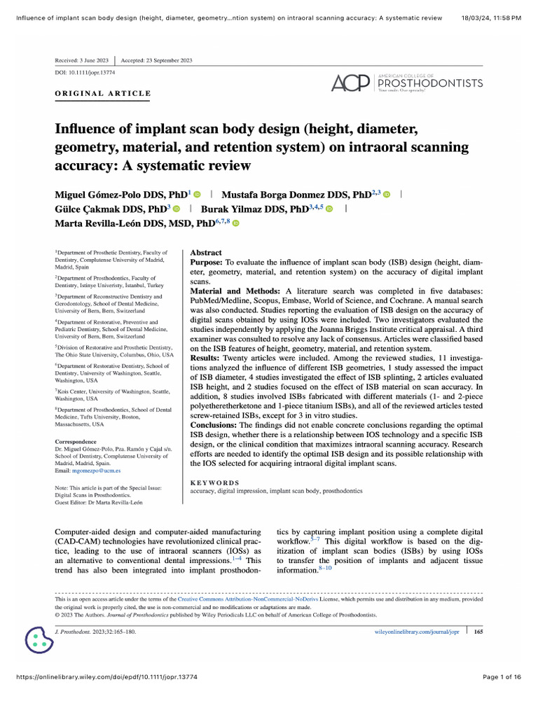 Influence of Implant Scan Body Design (Height, Diameter, Geometry, Material, And Retention ...