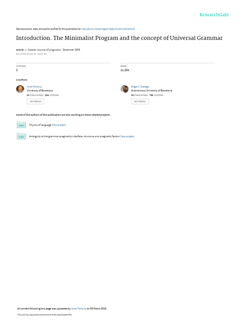 Introduction To Minimalist Program Pdf Linguistics Cognitive Science