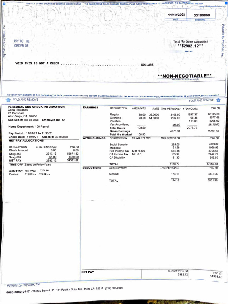 Paystub Paychex | PDF | Payroll Tax | Government Finances