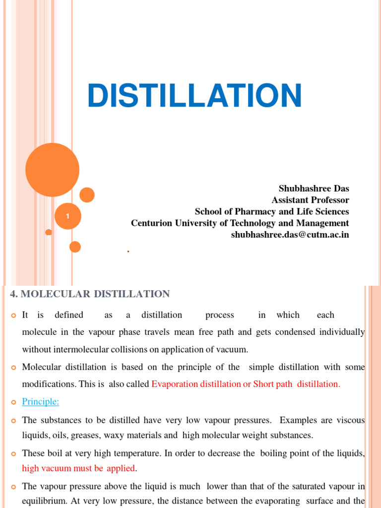 Steam Distillation and Molecular Distillation | PDF | Distillation ...