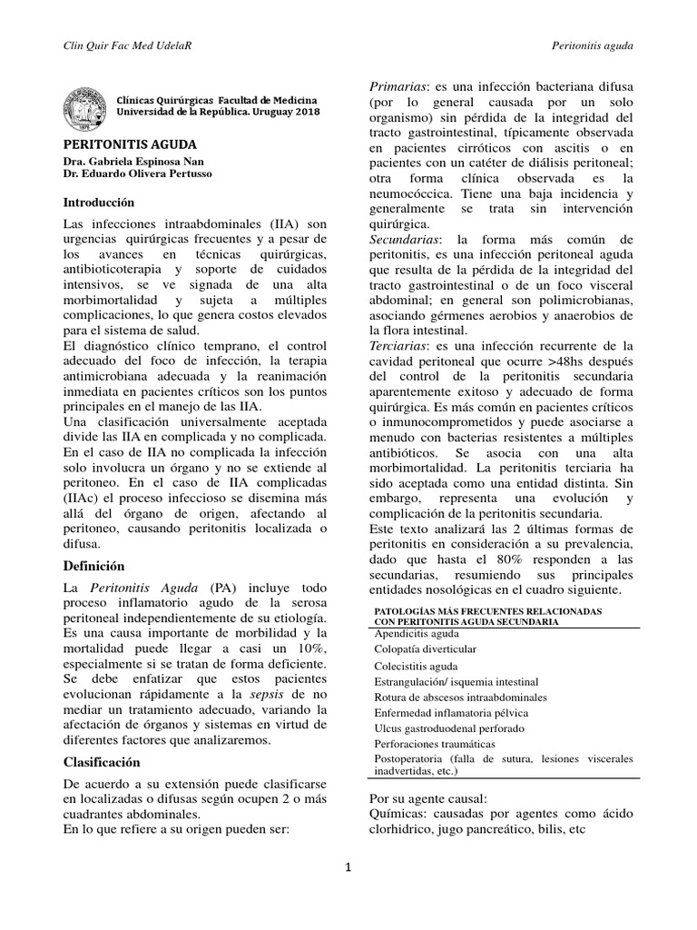 2 - Peritonitis Aguda CQFM | PDF | Septicemia | Medicina CLINICA