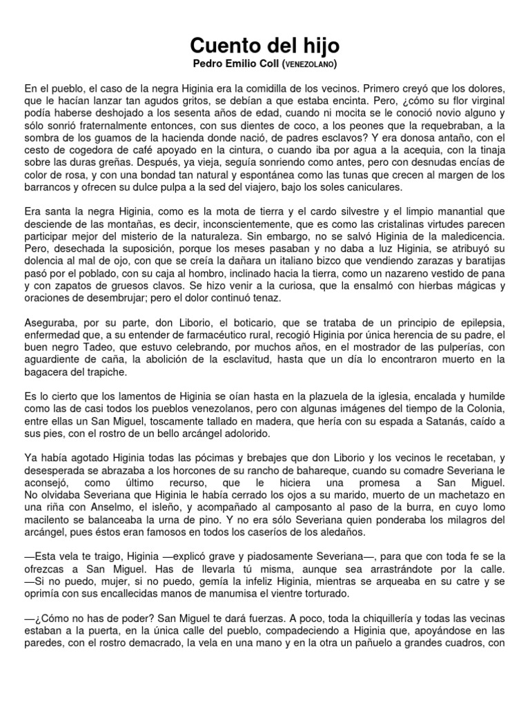 El hijo de Pedro Emilio Coll: Resumen y análisis | PDF | Cristo (título ...