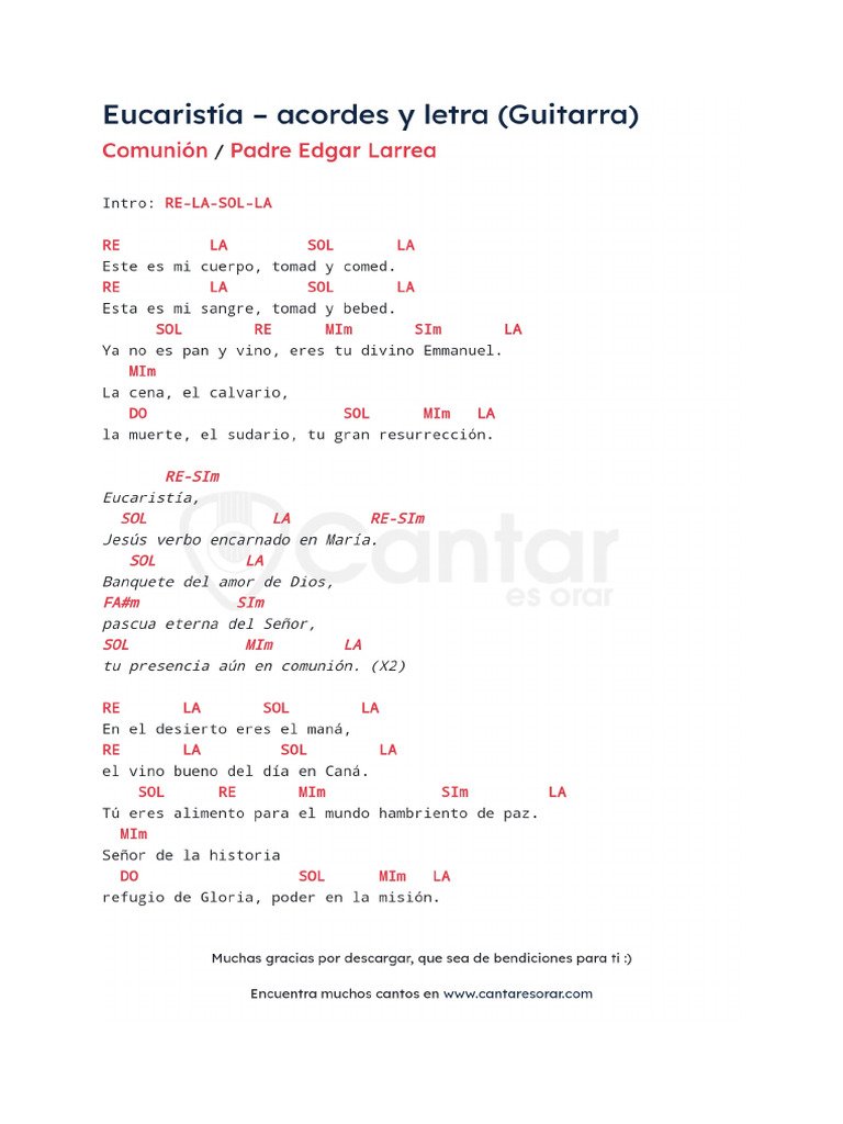 Eucaristía Acordes Y Letra Guitarra Pdf