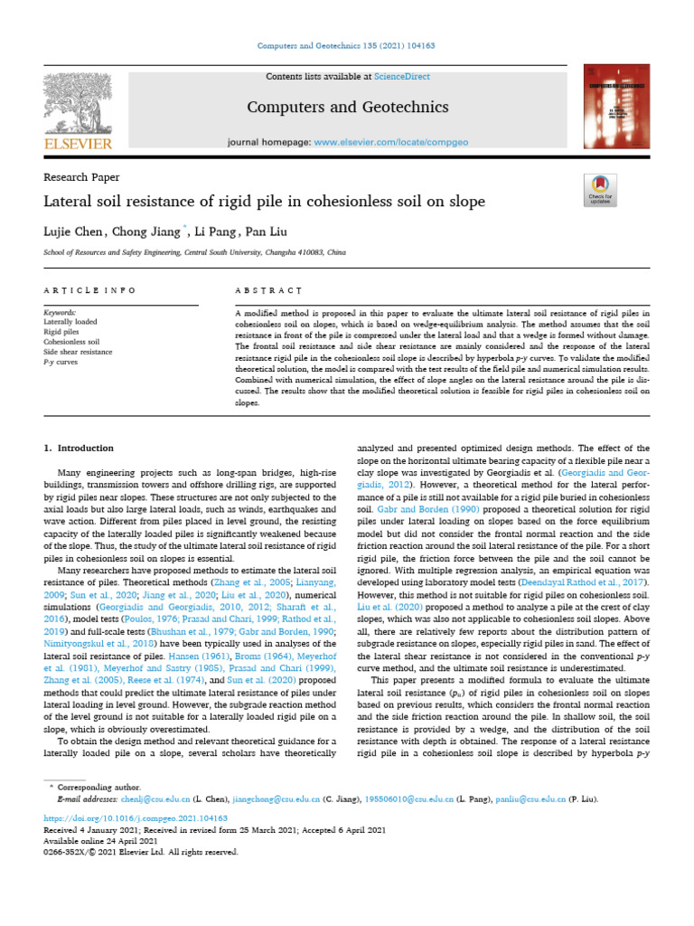 Lateral soil resistance of rigid pile in cohesionless soil on slope | PDF | Deep Foundation ...