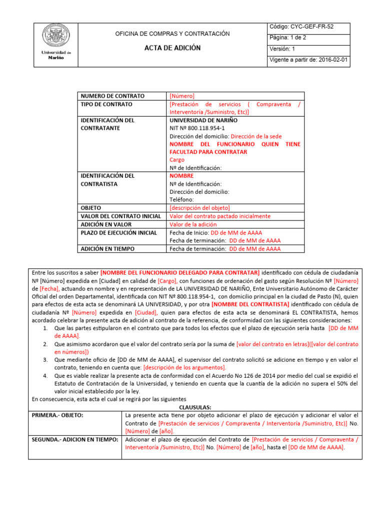 Acta de Adicion | PDF