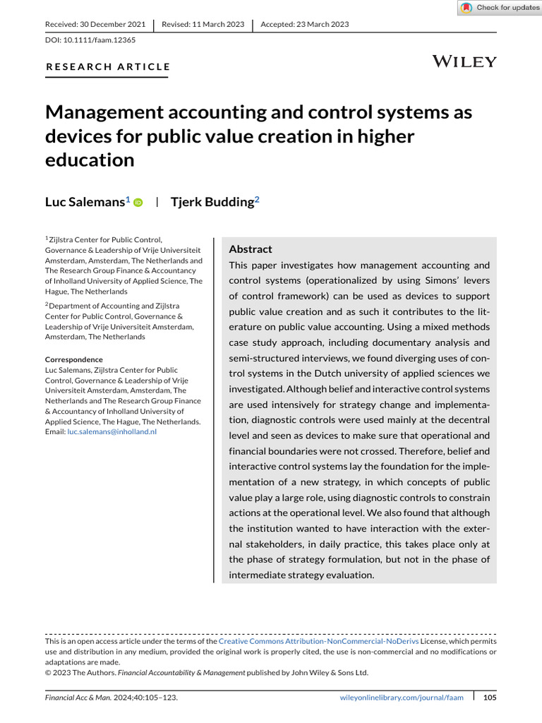 Financ Acc Manag - 2023 - Salemans - Management Accounting and Control Systems As Devices For ...