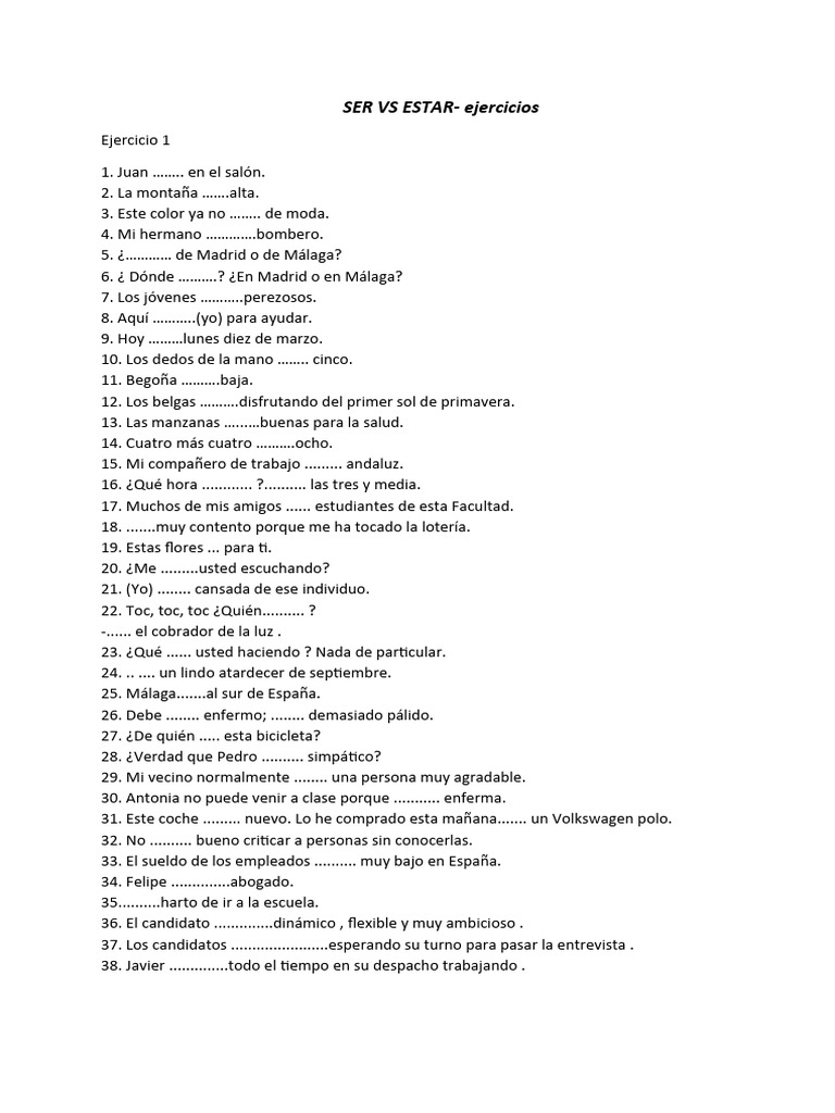 SER VS ESTAR - Ejercicios | PDF