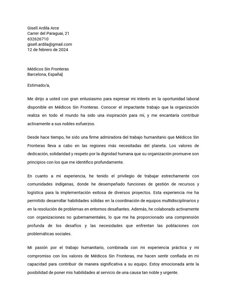 Carta Presentación MSF | PDF