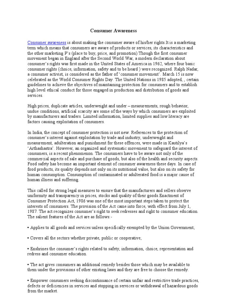 Consumer Awareness | PDF | Consumer Protection | Sales