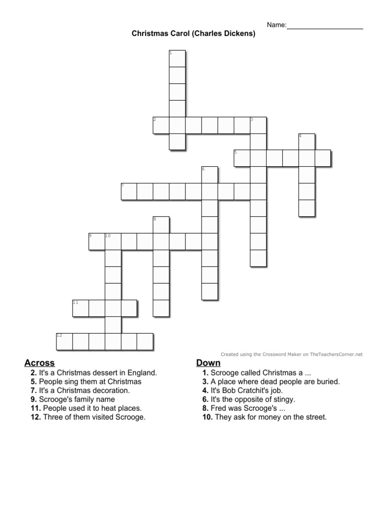Christmas Carol Crossword Puzzle | PDF | Ebenezer Scrooge | A Christmas ...