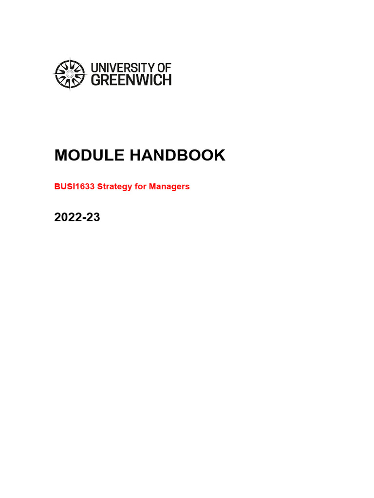 BUSI1633-Strategy For Managers MODULE-HANDBOOK-2022-23 Final | PDF | Strategic Management | Learning