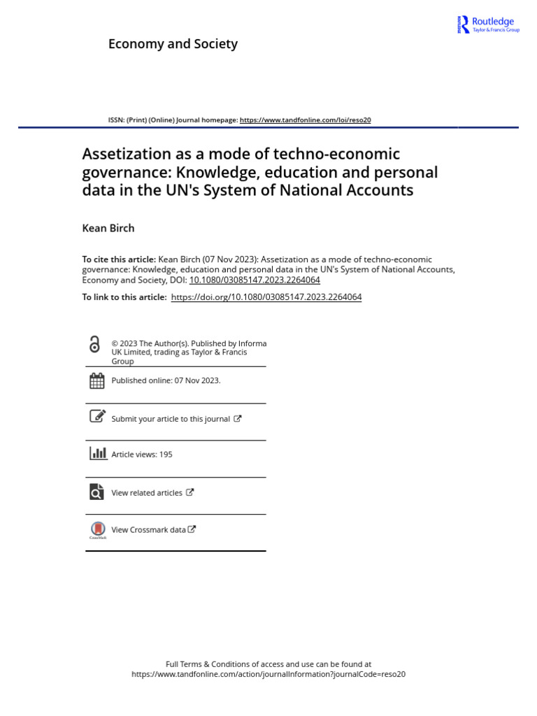 Assetization As A Mode of Techno Economic Governance | PDF | Capital ...