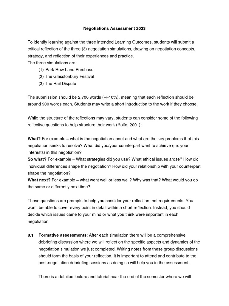 Assessment Brief Critical Reflection | PDF | Negotiation | Cognition