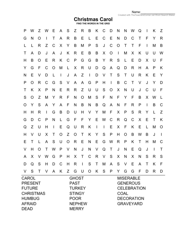 Christmas Carol Word Search Puzzle | PDF | Works Based On A Christmas ...