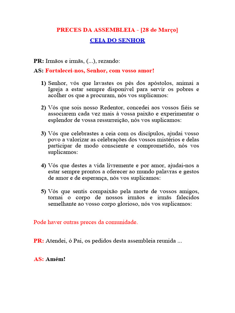 Preces - 28.03.2024 - Ceia Do Senhor | PDF