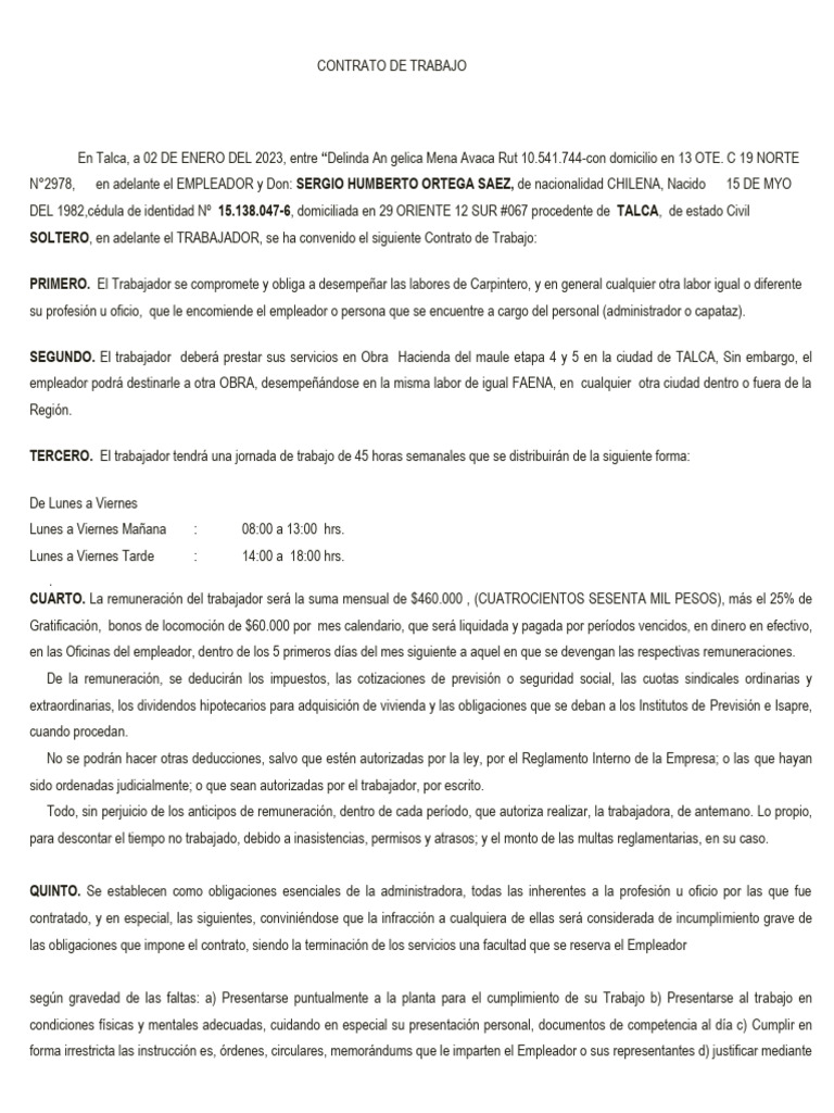 CONTRATO CARPINTEROS Sergio 2 | PDF | Valores | Business