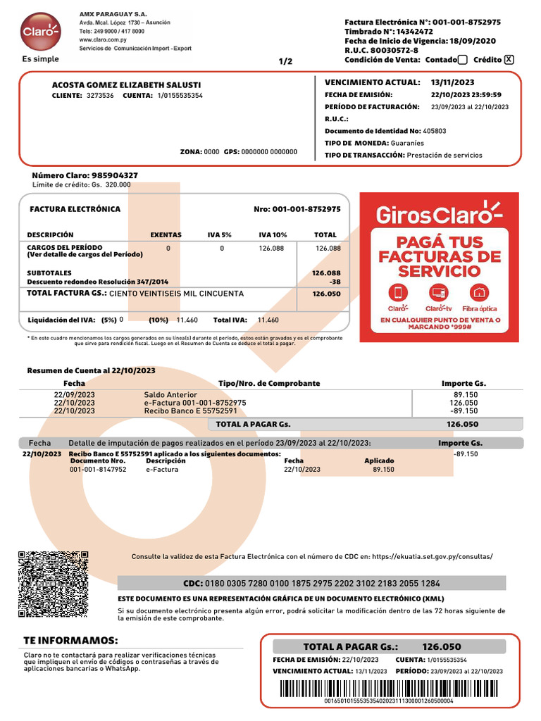 Factura Claro | PDF | Factura | Pagos