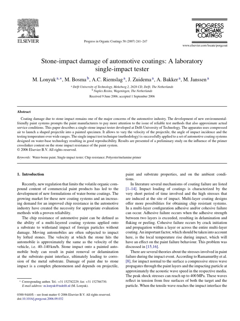 Stone-Impact Damage of Automotive Coatings A Laboratory | PDF | Paint ...