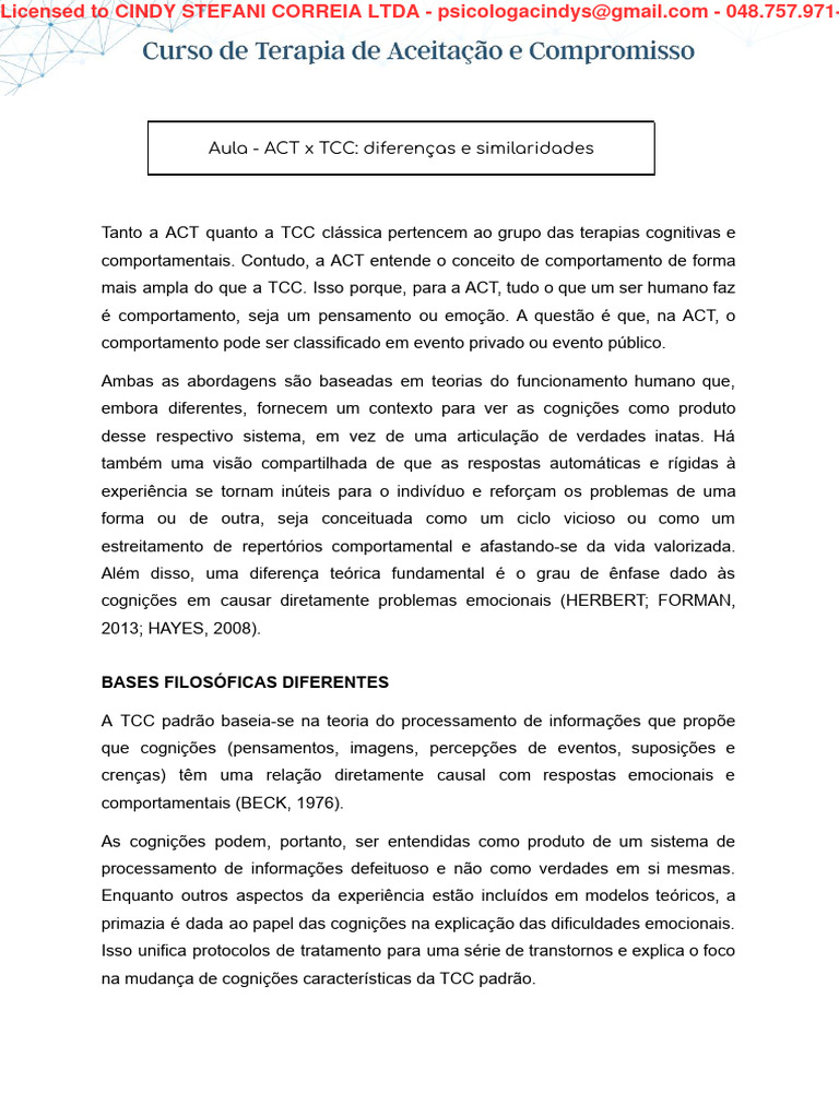 Resumo Aula 2 Act X Tcc Download Grátis Pdf Pensamento Emoções