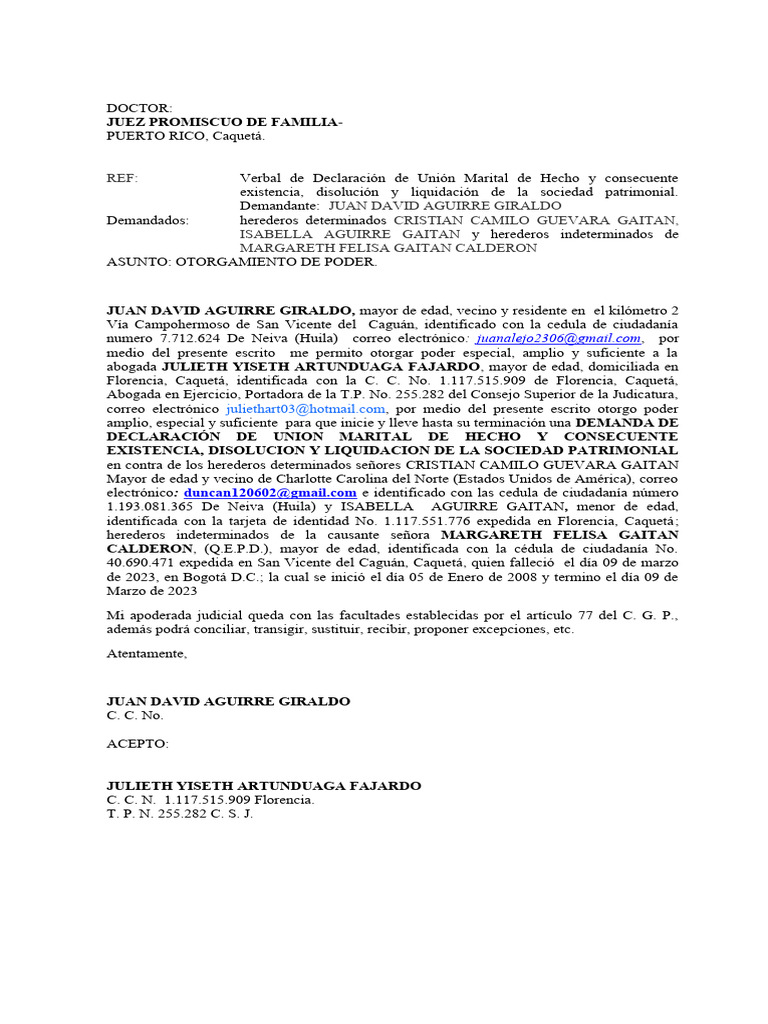 Poder Union Marital de Hecho | PDF | Derecho