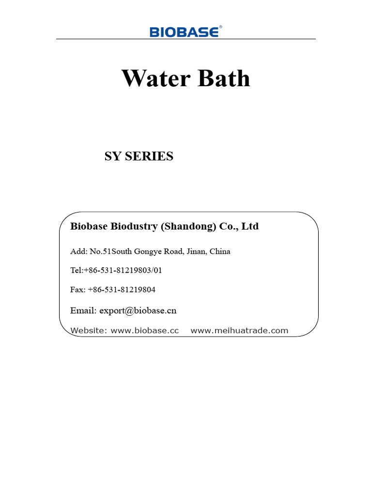 BIOBASE SY Series Water Bath User Manual | PDF | Temperature | Water