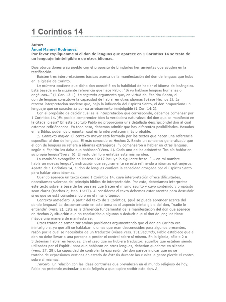 1 Corintios 14 | PDF | Primera epístola a los corintios | Pablo el apóstol