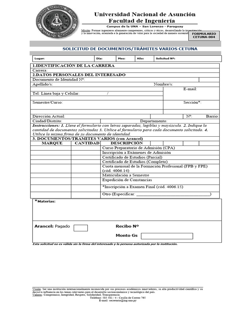 Solicitud Documentos CETUNA Form 004 | PDF | Documento de identidad