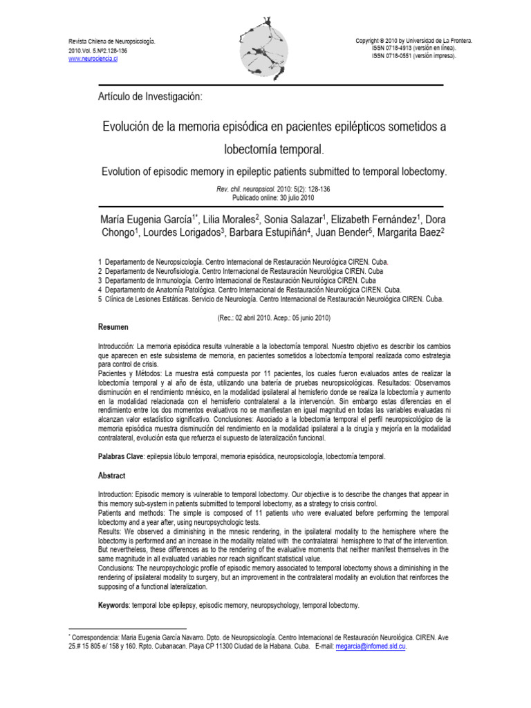 Articulo de Lobectomia Temporal Izquierda | PDF | Memoria | Epilepsia