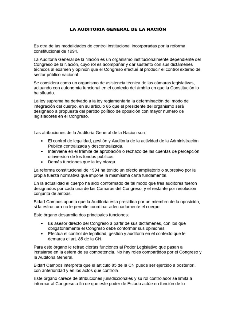 La Auditoria General de La Nación | PDF | Auditoría | Constitución