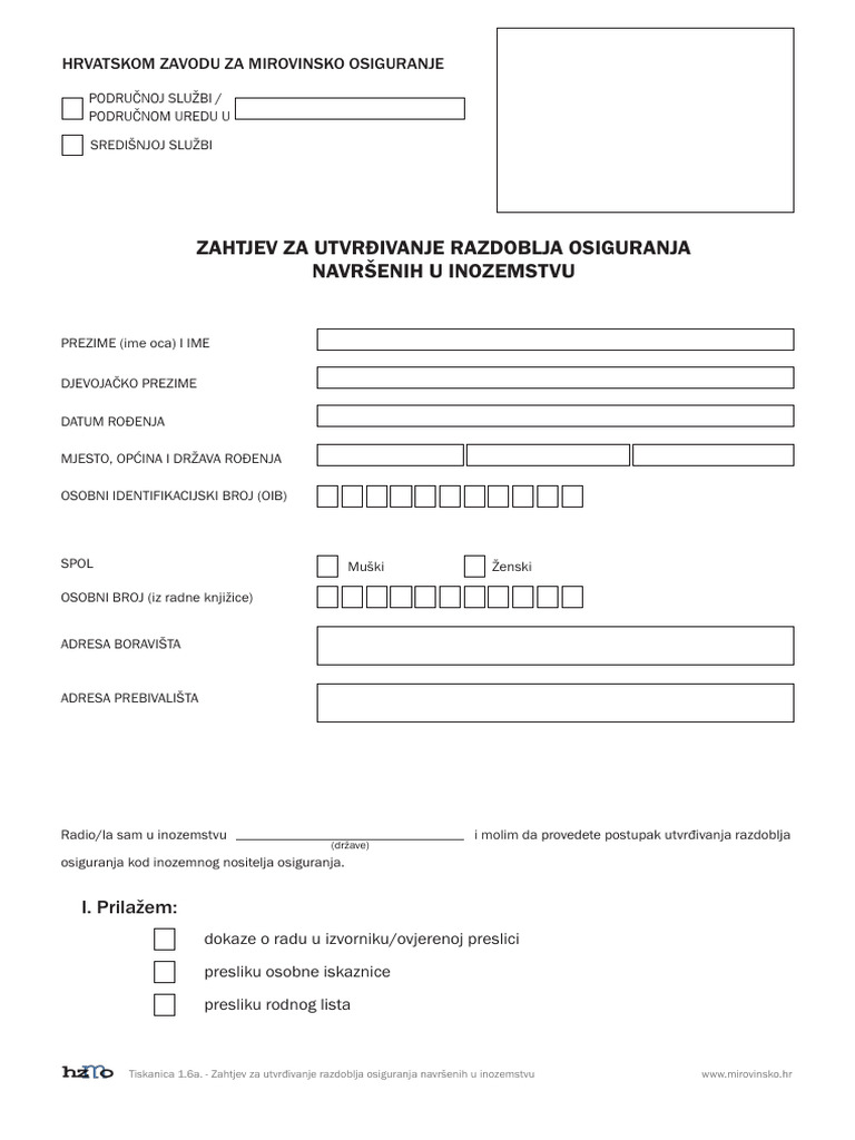 Zahtjev Utvrdivanje Osiguranja Inozemstvo | PDF