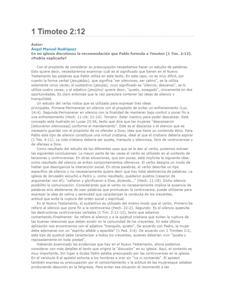 1 Timoteo 2,12 | PDF | Pablo el apóstol | Verbo