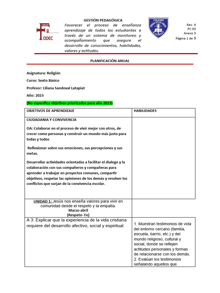 PLANIFICACIÓN ANUALsexto | PDF | Aprendizaje | Enseñando