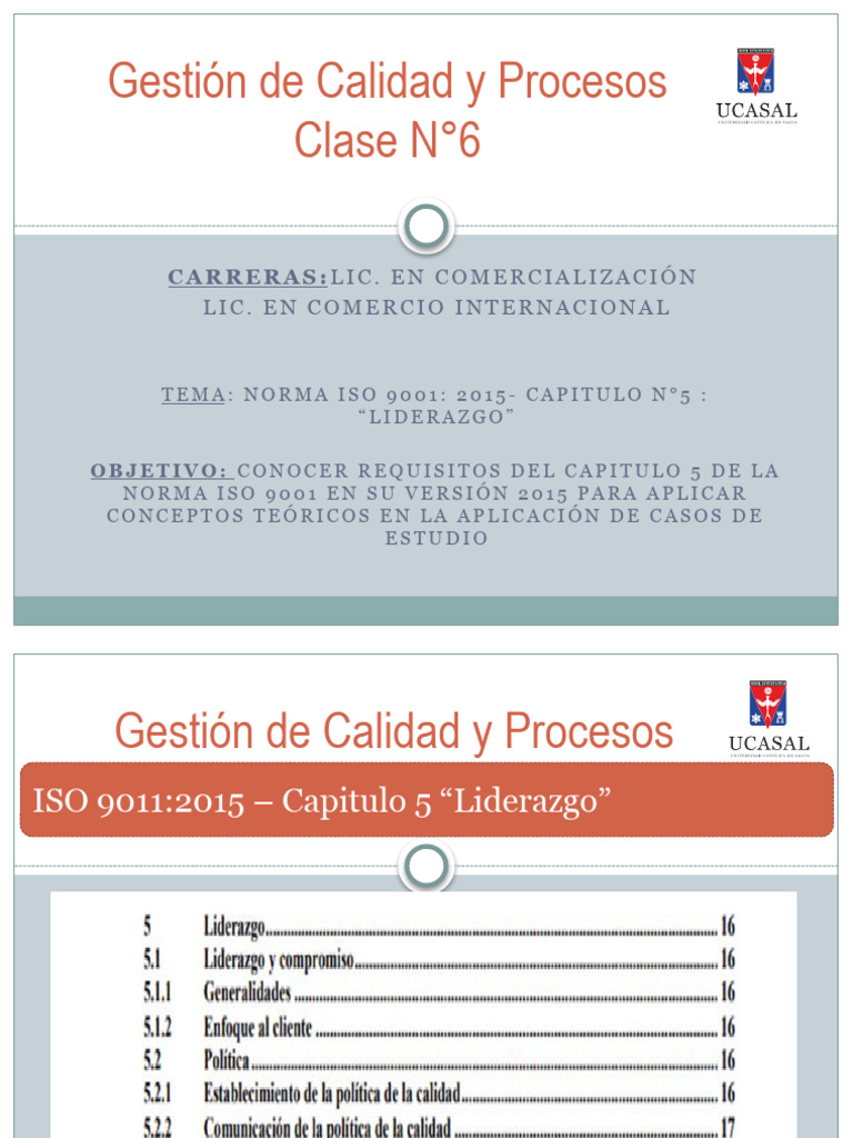 Gestión de Calidad y Procesos Clase 6 ISO9001 Capitulo5 | PDF | Calidad (comercial) | Sistema de ...