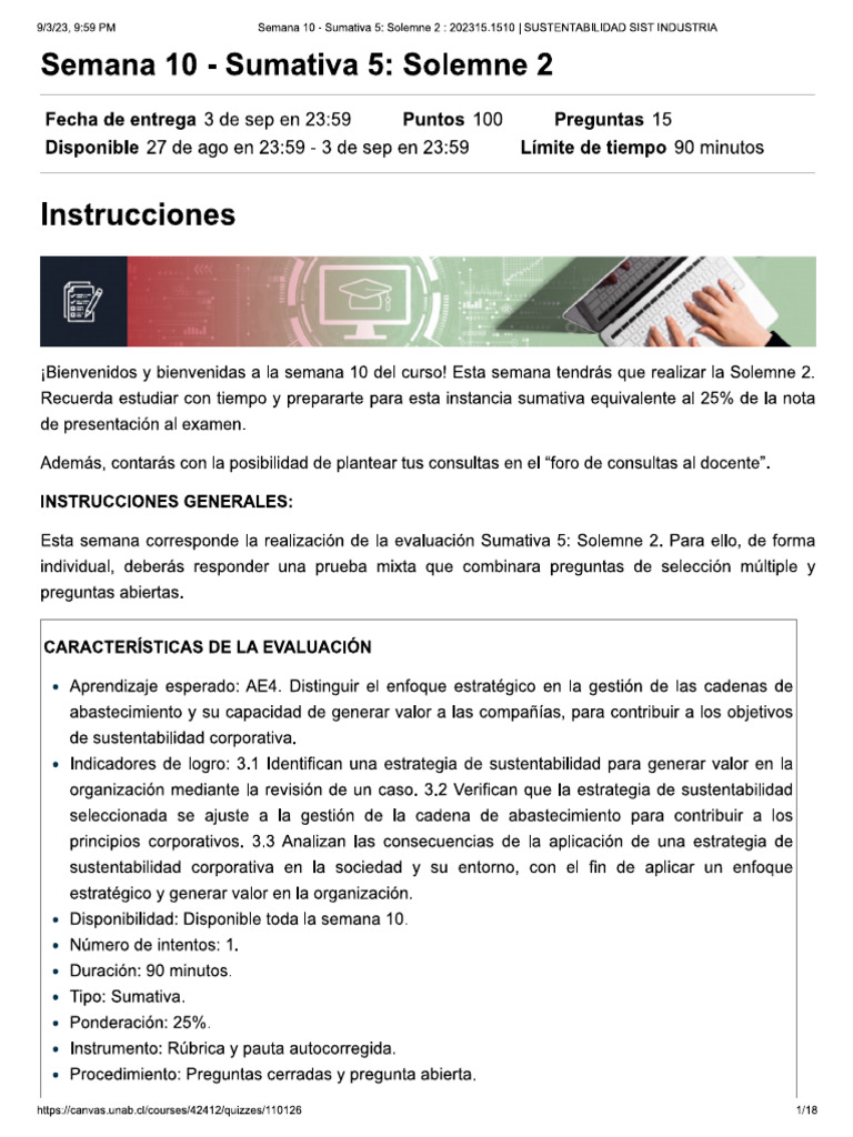 Semana 10 - Sumativa 5 - Solemne 2 - 202315 | PDF