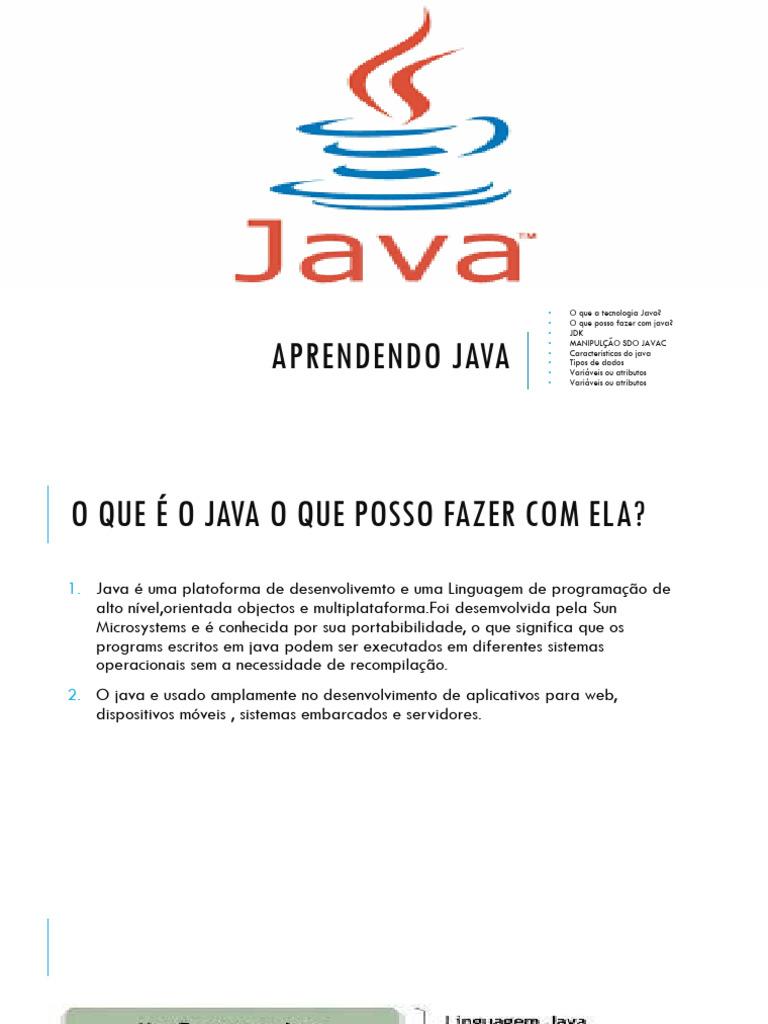 Aprendendo Java aula 1pdf | PDF | Java (linguagem de programação ...