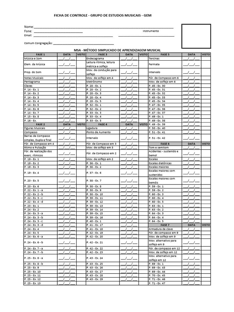 Ficha para Acompanhamento de Alunos Método MSA Da CCB | PDF | Escala (música) | Musicologia