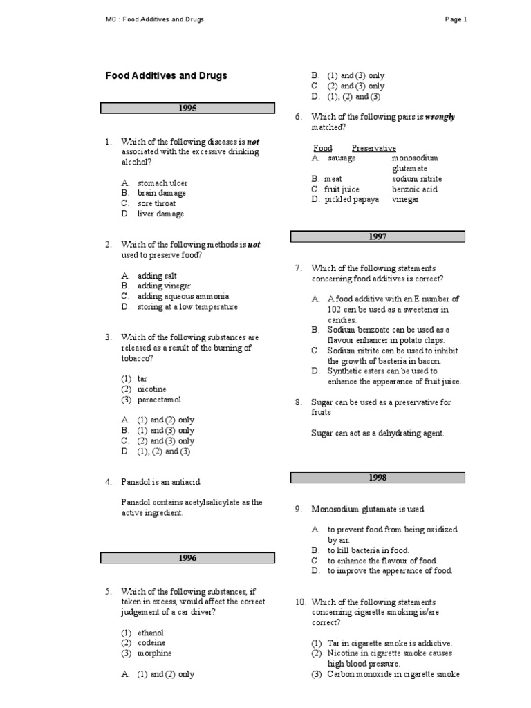 Food Additives and Drug Effects Quiz | PDF | Chemical Substances