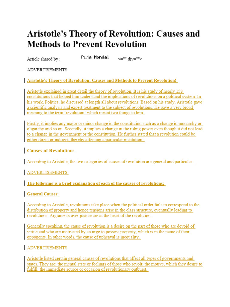 Aristotle Concept of Revolution | PDF | Revolutions | Rebellions