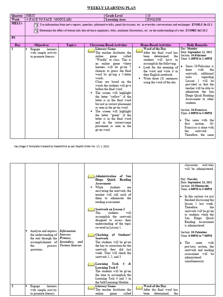 WLP Q1 W4 English10 | PDF | Learning | Human Communication