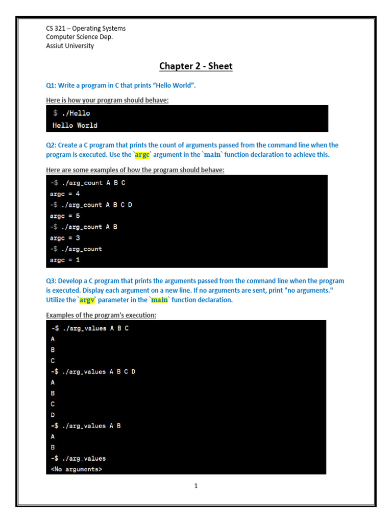 Sheet 1 | PDF | Parameter (Computer Programming) | Command Line Interface