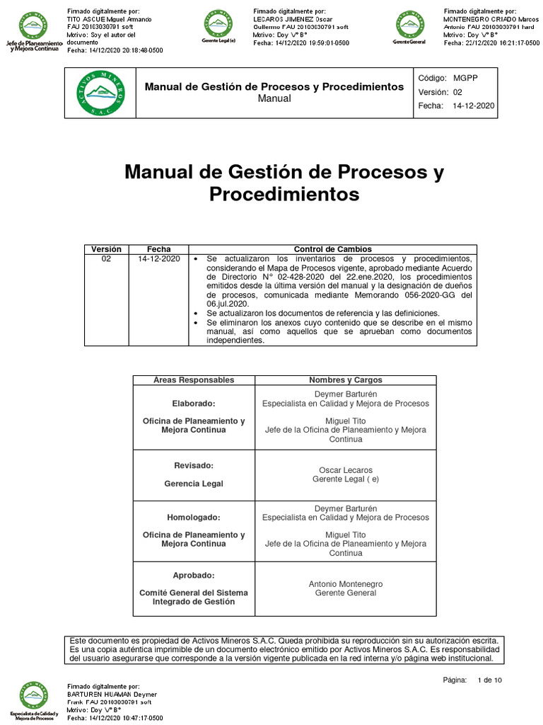 MGPP Manual Gestion Procesos y Procedimientos v02 y anexoRRRR | PDF ...