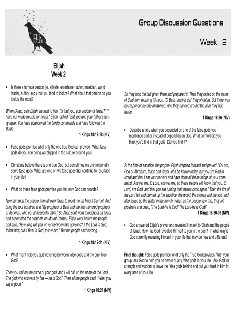 Elijah 2 - Small Group Questions | PDF | Elijah | Books Of Kings
