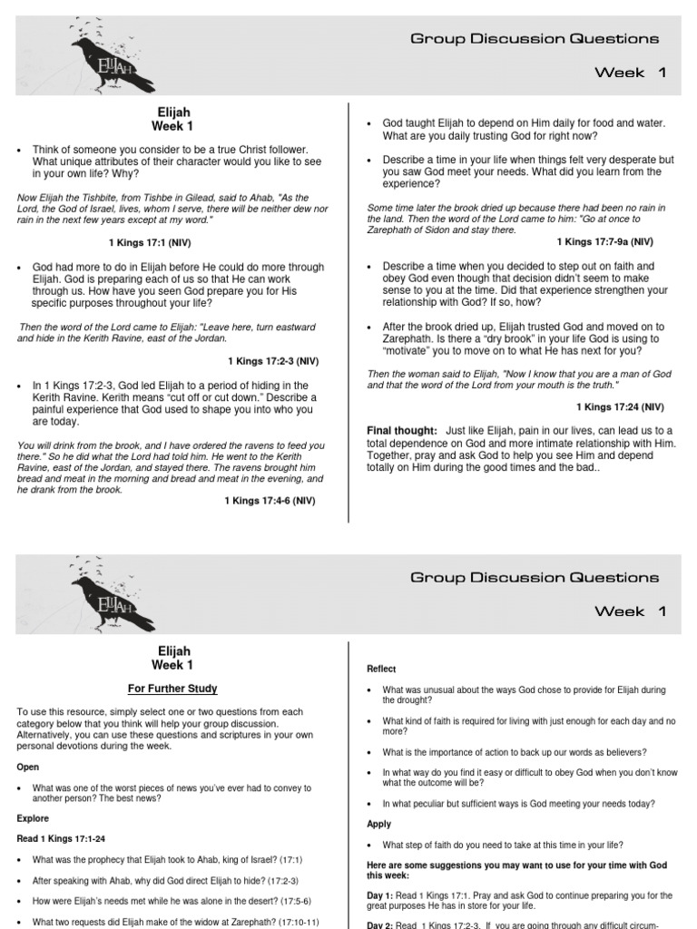 Elijah 1 - Small Group Questions | PDF | Elijah | Books Of Kings